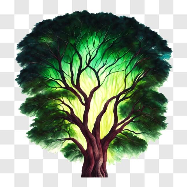Download Glowing Tree with Green Leaves PNGs Online - Creative Fabrica
