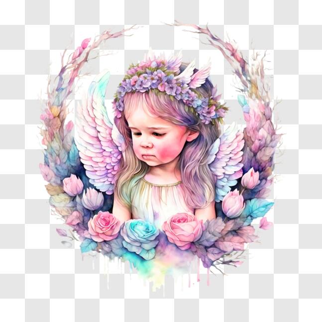 Download Watercolor Painting of an Angel with Colorful Wings and ...