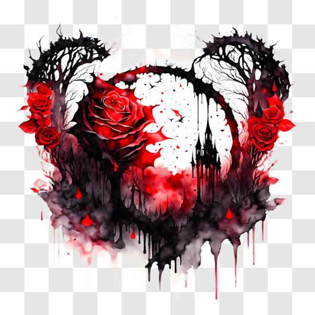 Descarga Rosa Roja en Marco en Forma de Corazón con Diseño Gótico PNGs ...