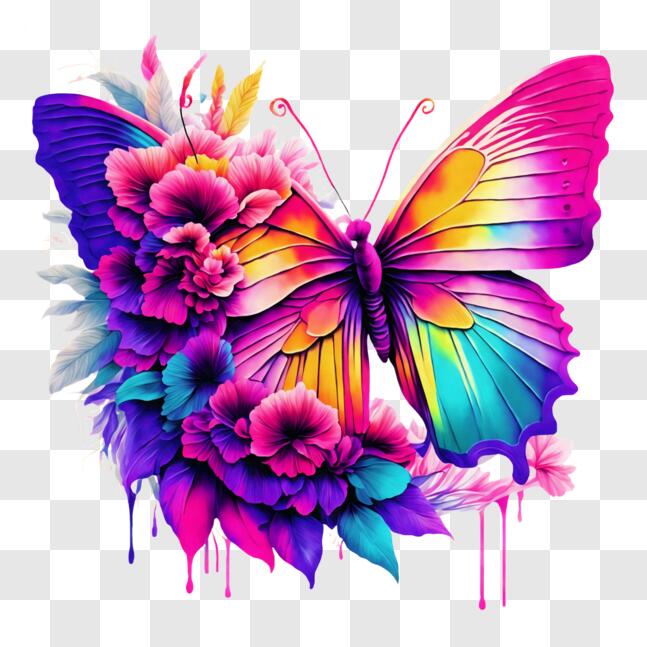 Download Colorful Butterfly on Flowers - Pop Art Decoration PNGs Online ...
