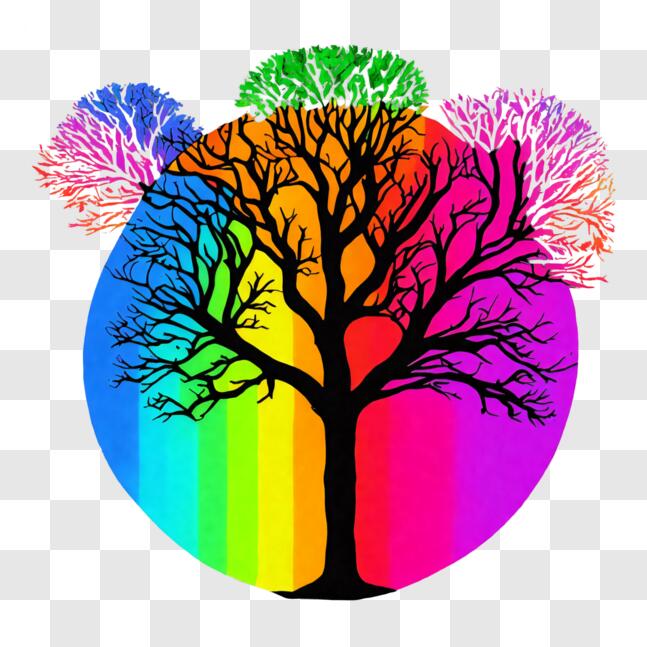Download Rainbow Colored Tree in Abstract Black Circle PNGs Online ...
