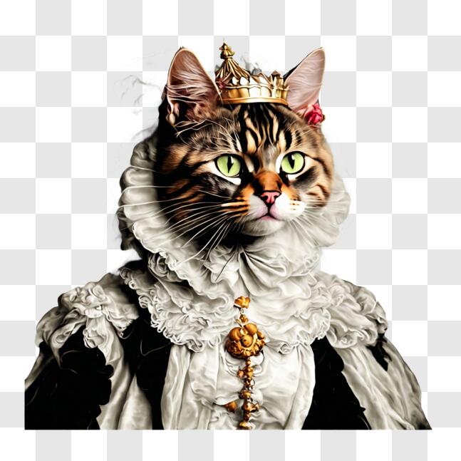 Download Tabby Cat dressed as Queen Elizabeth II with wide open eyes ...