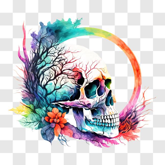 Download Colorful Skull with Leaves and Flowers PNGs Online - Creative ...