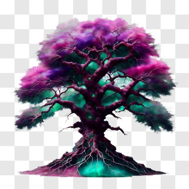 Download Stylized Tree with Neon Purple Leaves and Glowing Orbs PNGs ...