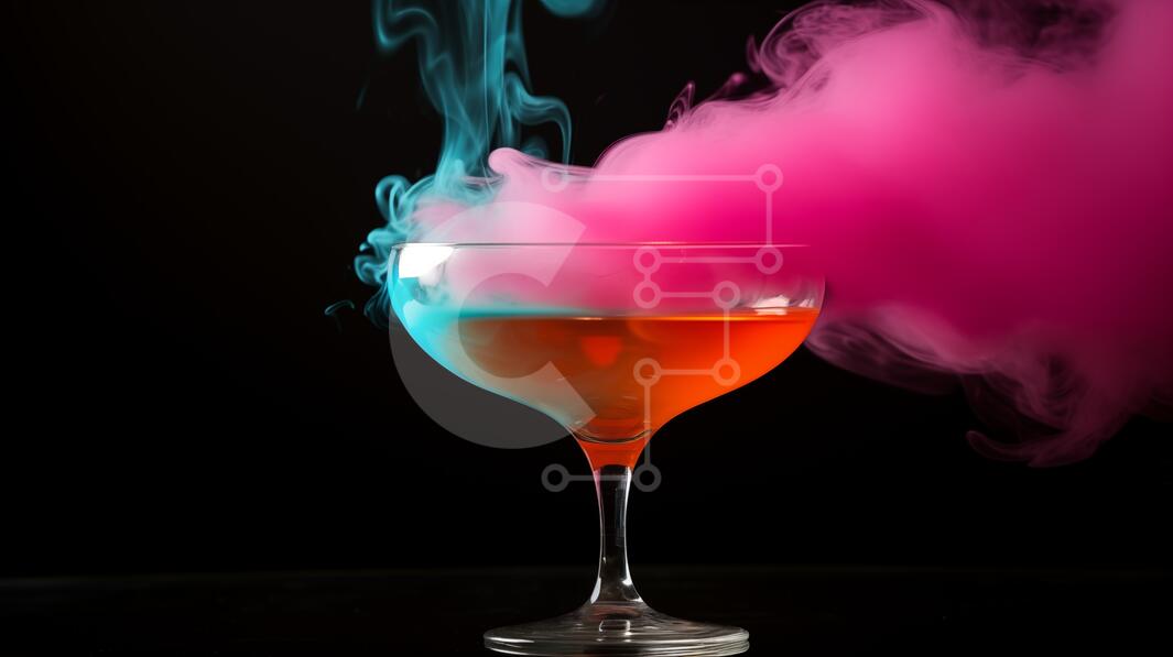 Colorful Cocktail Glass with Pink, Blue, and Purple Smoke stock photo ...