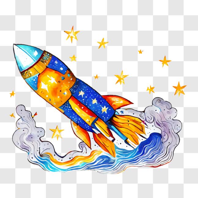 Download Colorful Rocket Ship Flying Through the Stars PNGs Online ...