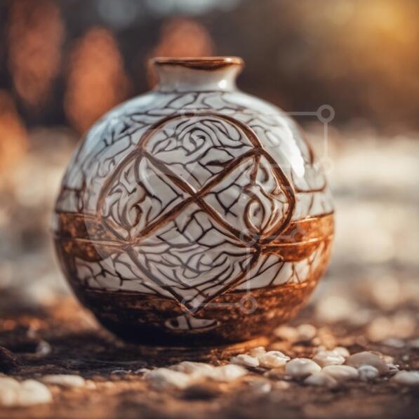Intricate Ceramic Vase on Pebbles stock photo | Creative Fabrica