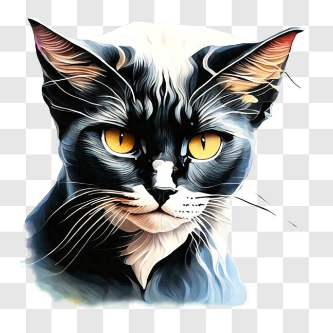 Download Realistic CGI Portrait of a Black and White Cat PNGs Online ...