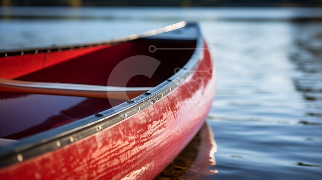 Scenic Red Canoe on a Calm Lake stock photo | Creative Fabrica