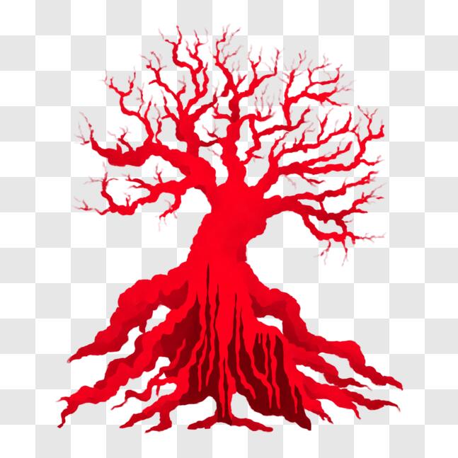 Download Illustration of Red Tree with Roots on a Black and White ...