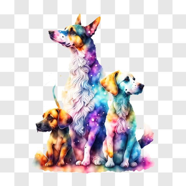 Download Colorful Painting of Three Dogs PNGs Online - Creative Fabrica