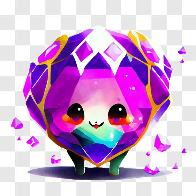 Download Cute Purple Diamond with Smiley Face on Colorful Crystals PNGs ...
