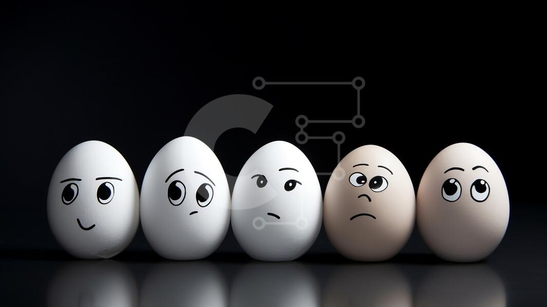 Row of Eggs with Sad, Angry, and Confused Faces stock photo | Creative ...