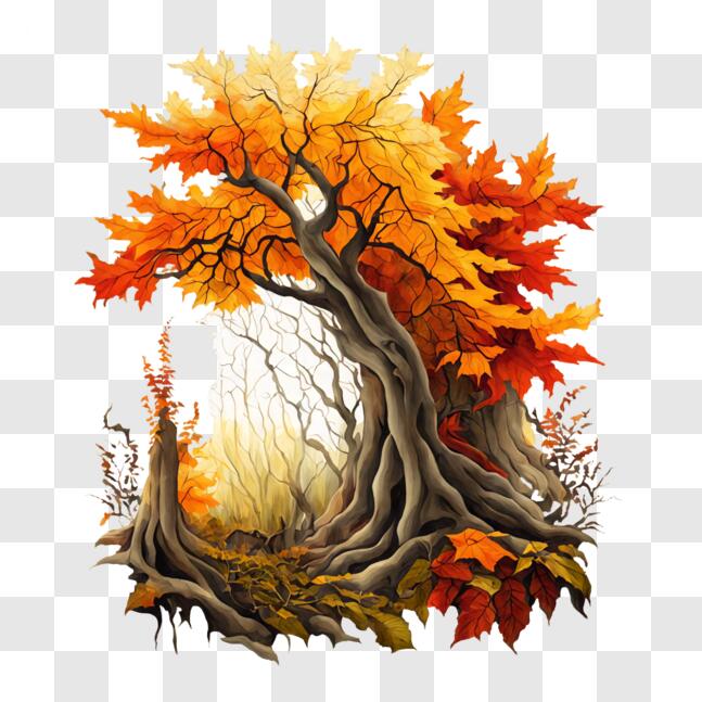 Download Autumn Tree Painting in the Forest PNGs Online - Creative Fabrica