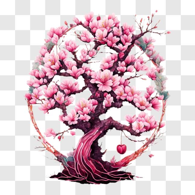 Download Blooming Tree with Pink Blossoms in the Shape of an Ornamental ...
