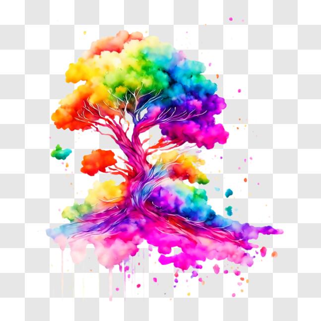 Download Colorful Tree with Paint Splatters PNGs Online - Creative Fabrica