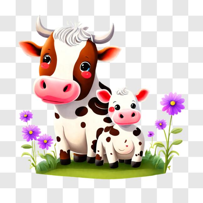 Download Two Cows Sitting in Grass with Purple Flowers PNGs Online ...