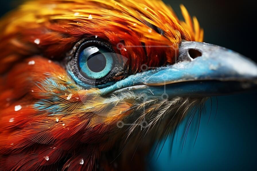 Colorful Bird with Blue Eyes - Close-up View stock photo | Creative Fabrica