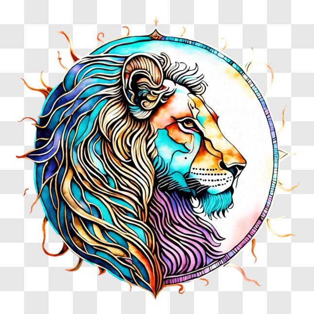 Baixe Leão com Juba Colorida e Rosto Detalhado PNGs - Creative Fabrica