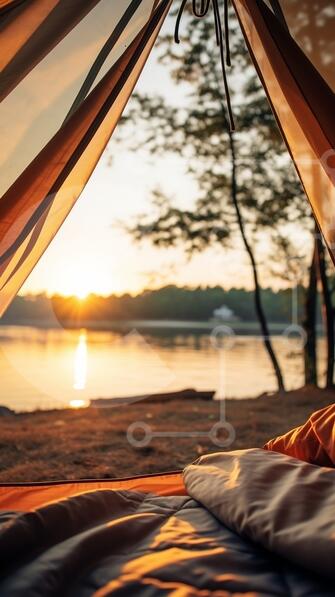 Tent Camping at Sunset stock photo | Creative Fabrica