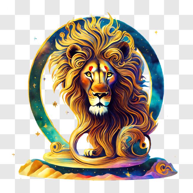 Download Zodiac Sign Leo - Lion with flowing hair in a circular frame ...