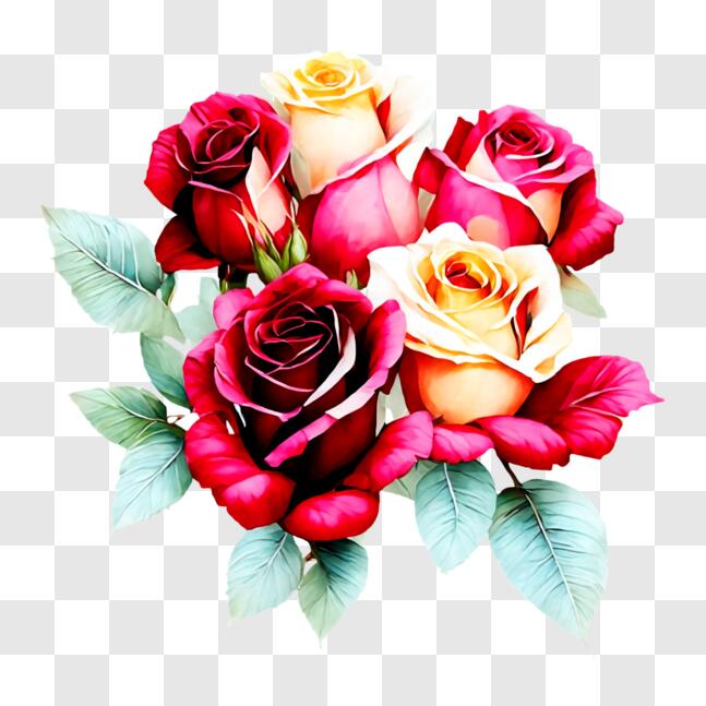 Download Beautiful Bouquet of Roses in Red, Yellow, and White PNGs ...