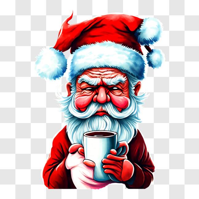Download Santa Claus holding a cup of coffee PNGs Online - Creative Fabrica
