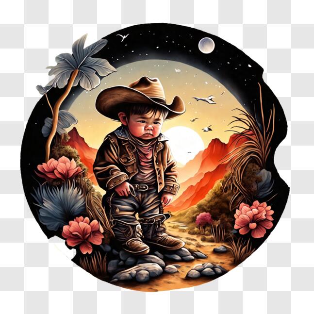 Download Young Boy in Cowboy Attire with Rocks and Flowers PNGs Online ...