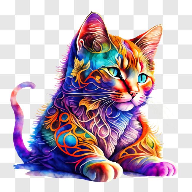 Download Colorful Abstract Cat Painting with Geometric Shapes and ...