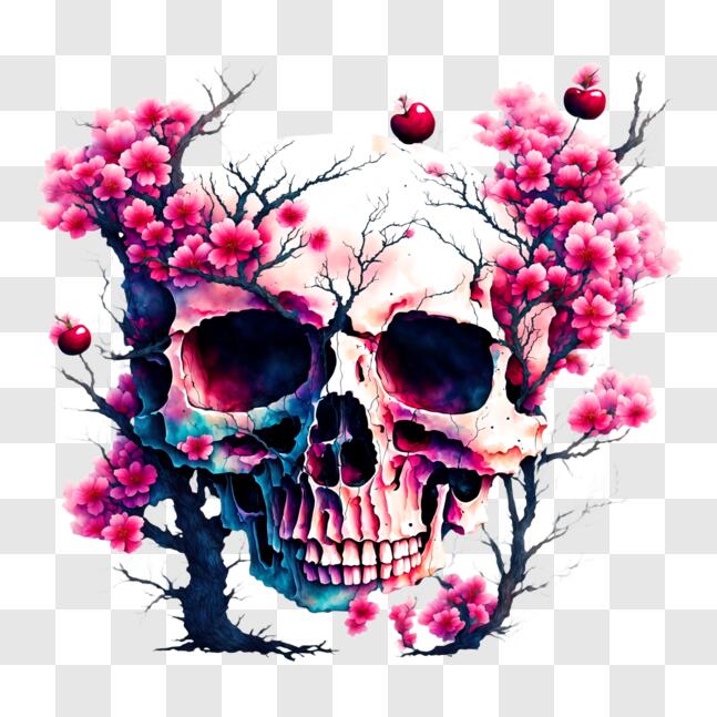 Download Skull with Pink Blossoms - Symbol of Mourning and Grief PNGs ...