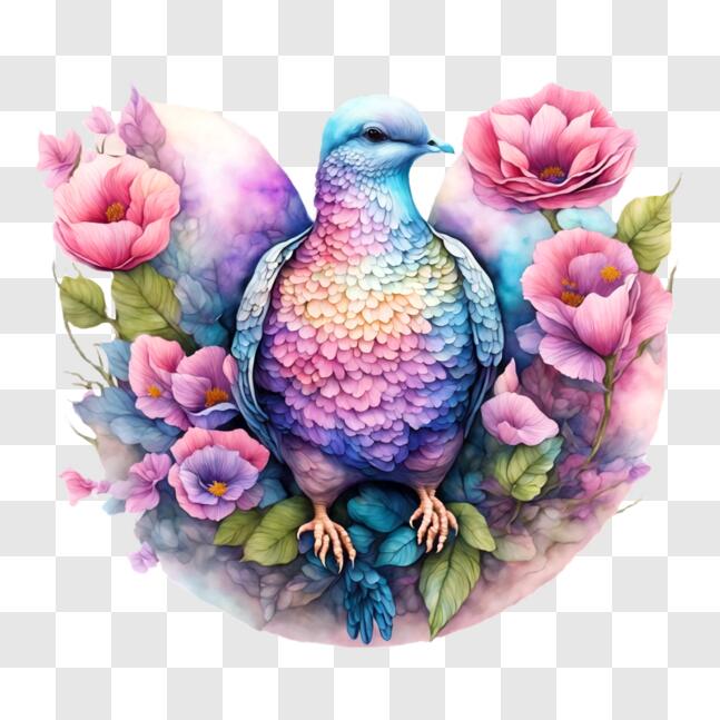 Download Colorful Dove on Pink Flowers PNGs Online - Creative Fabrica