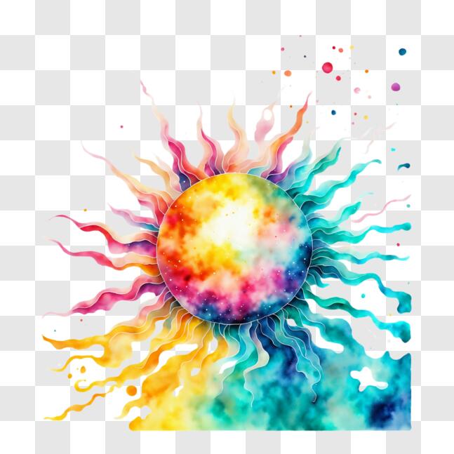 Download Colorful Watercolor Sun with Abstract Splashes Background PNGs ...