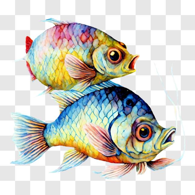 Download Colorful Fish Swimming in Water with Fishing Line PNGs Online ...