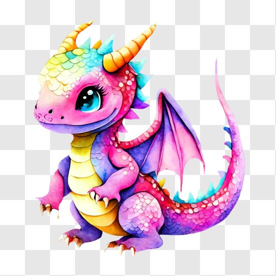 Download Cute Little Dragon with Colorful Wings and Horns PNGs Online ...