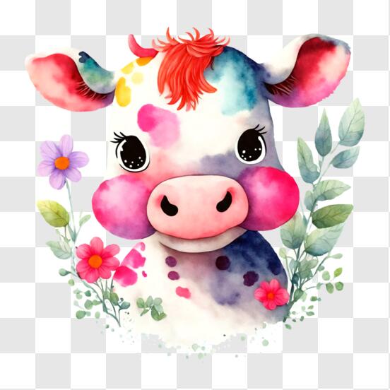 Download Colorful Watercolor Painting of a Cow's Face PNGs Online ...