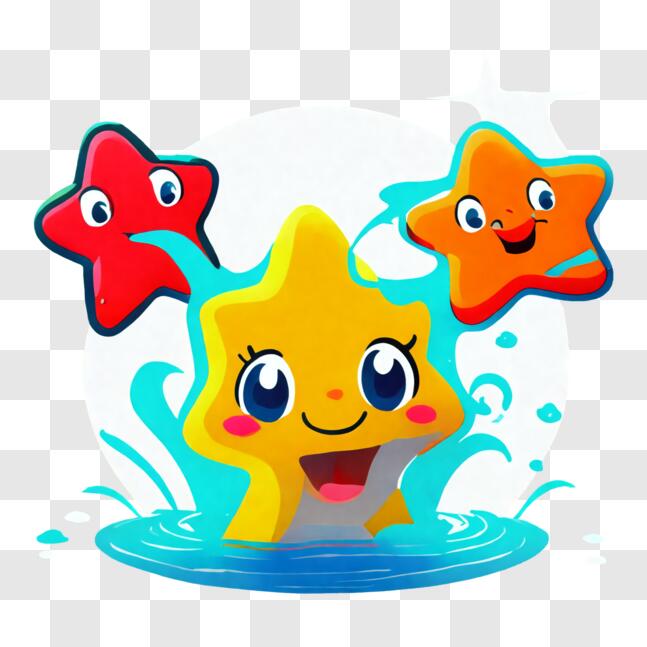 Download Cartoon Star Characters Splashing in Water PNGs Online ...