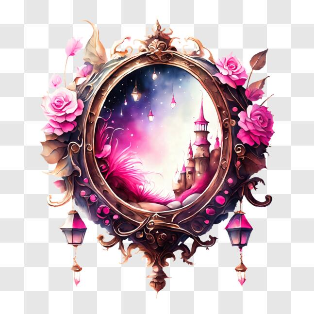 Download Decorative Mirror with Pink Roses and Fantasy Elements PNGs ...
