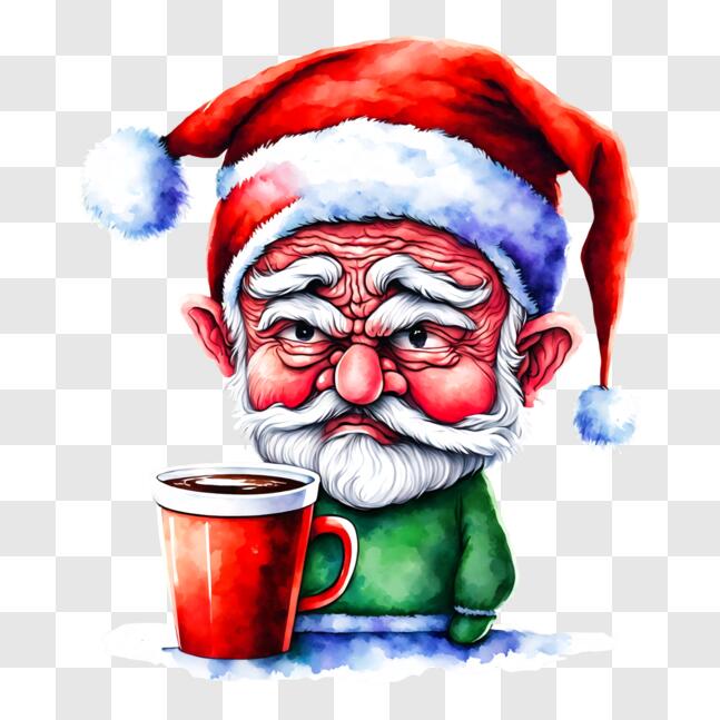 Download Angry Santa Claus Holding a Cup of Coffee PNGs Online ...