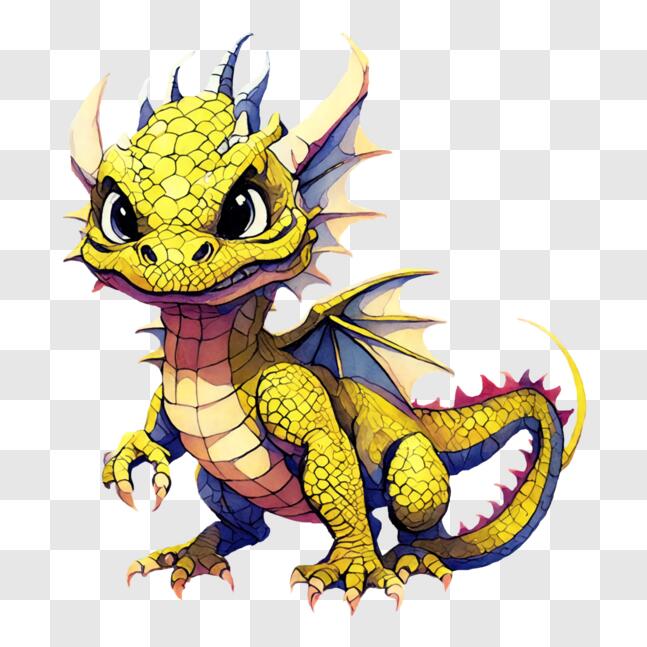 Download Small Yellow Dragon with Blue Eyes and Black Wings PNGs Online ...