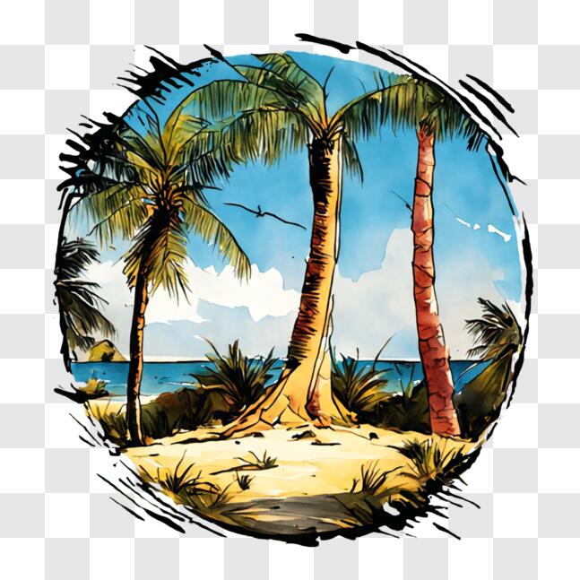 Download Tropical Beach with Palm Trees and Ocean Background PNGs ...