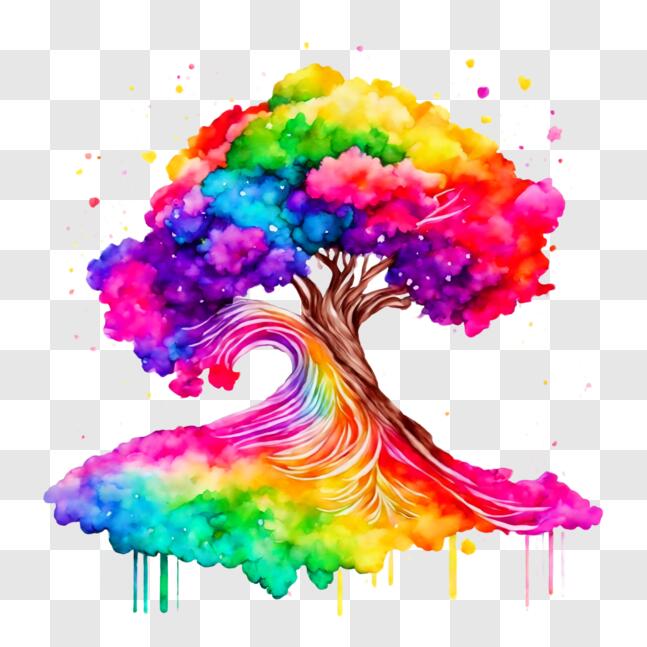 Download Vibrant Rainbow Tree with Watercolor Paint Dripping PNGs ...
