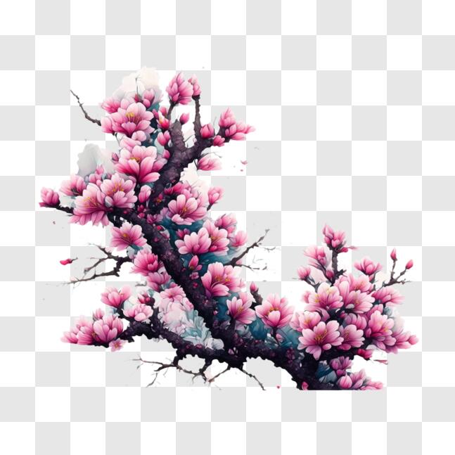 Download Beautiful Pink Flowering Tree Branch with White Blossoms PNGs ...