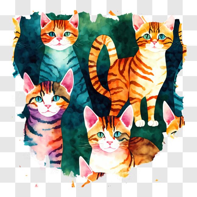 Download Colorful Cats in a Watercolor Painting PNGs Online - Creative ...
