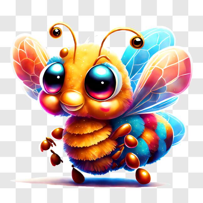 Download Cartoon Bee with Colorful Wings and Smile PNGs Online ...