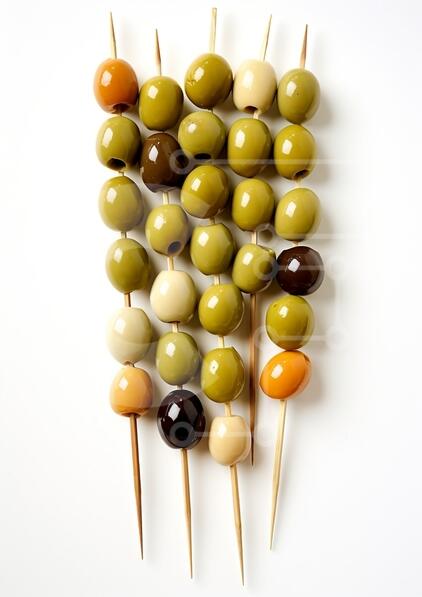 Group of Olives on Toothpicks stock photo | Creative Fabrica