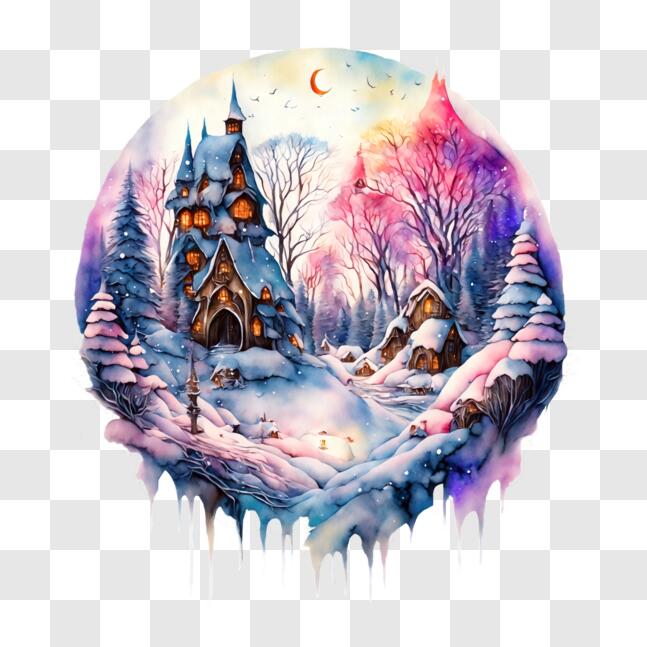 Download Snowy Village in an Icy Landscape PNGs Online - Creative Fabrica