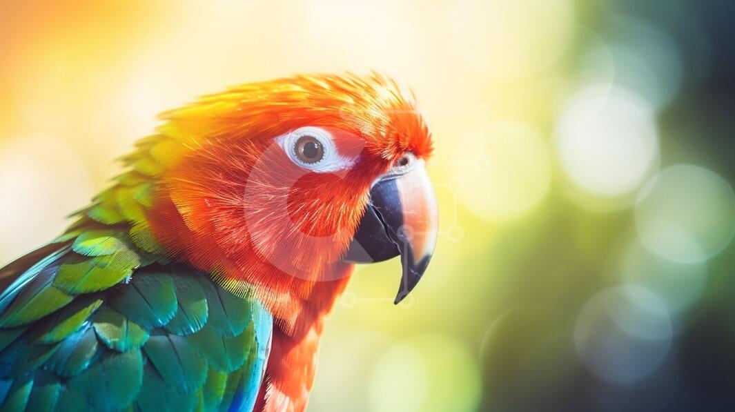 Colorful Parrot on Perch stock photo | Creative Fabrica