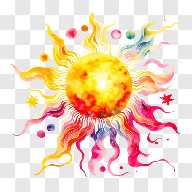 Download Abstract Watercolor Painting of Sun and Planets PNGs Online ...