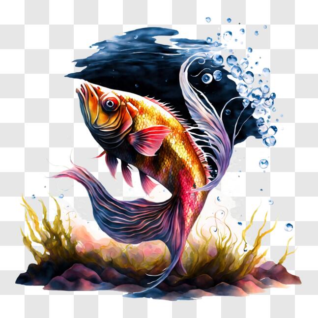 Download Colorful Fish Swimming in Water with Bubbles PNGs Online ...