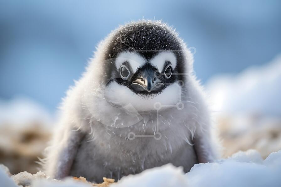 Cute Baby Penguin on Snowy Background stock photo | Creative Fabrica